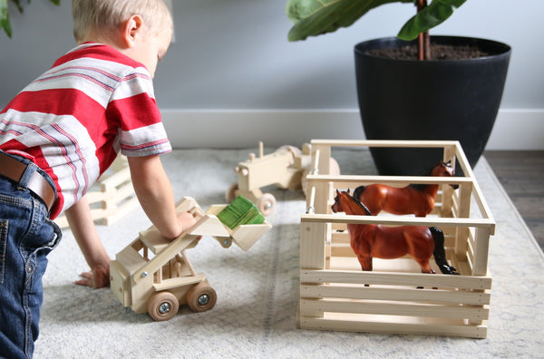 Amish-Made Wooden 2-Stall Horse Stable Toy with Sliding Doors ...