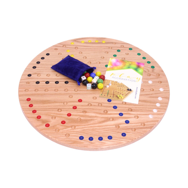 Round Aggravation Game Board Set - Solid Oak Wood - Double-Sided ...