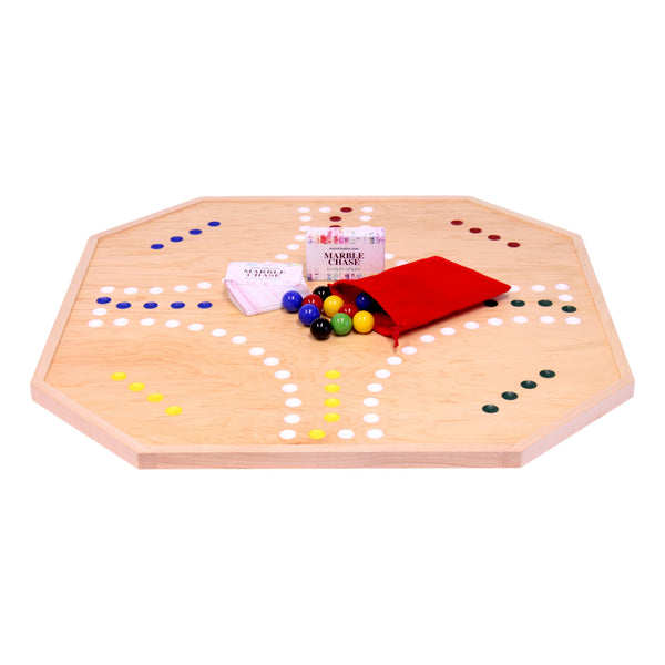 Wooden Marble Chase Board Game Set - 25" Wide Board - Double-Sided ...