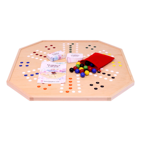 Wooden Marble Chase Board Game Set - 25" Wide Board - Double-Sided ...